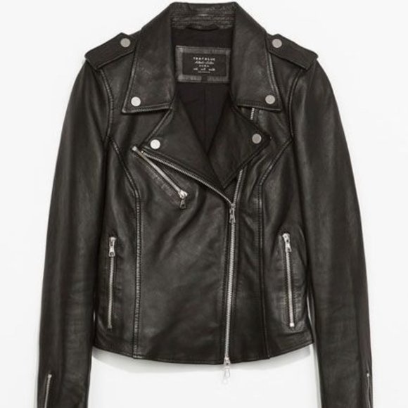 Zara | Jackets & Coats | Zara Genuine Leather Motor Jacket Size S Black ...